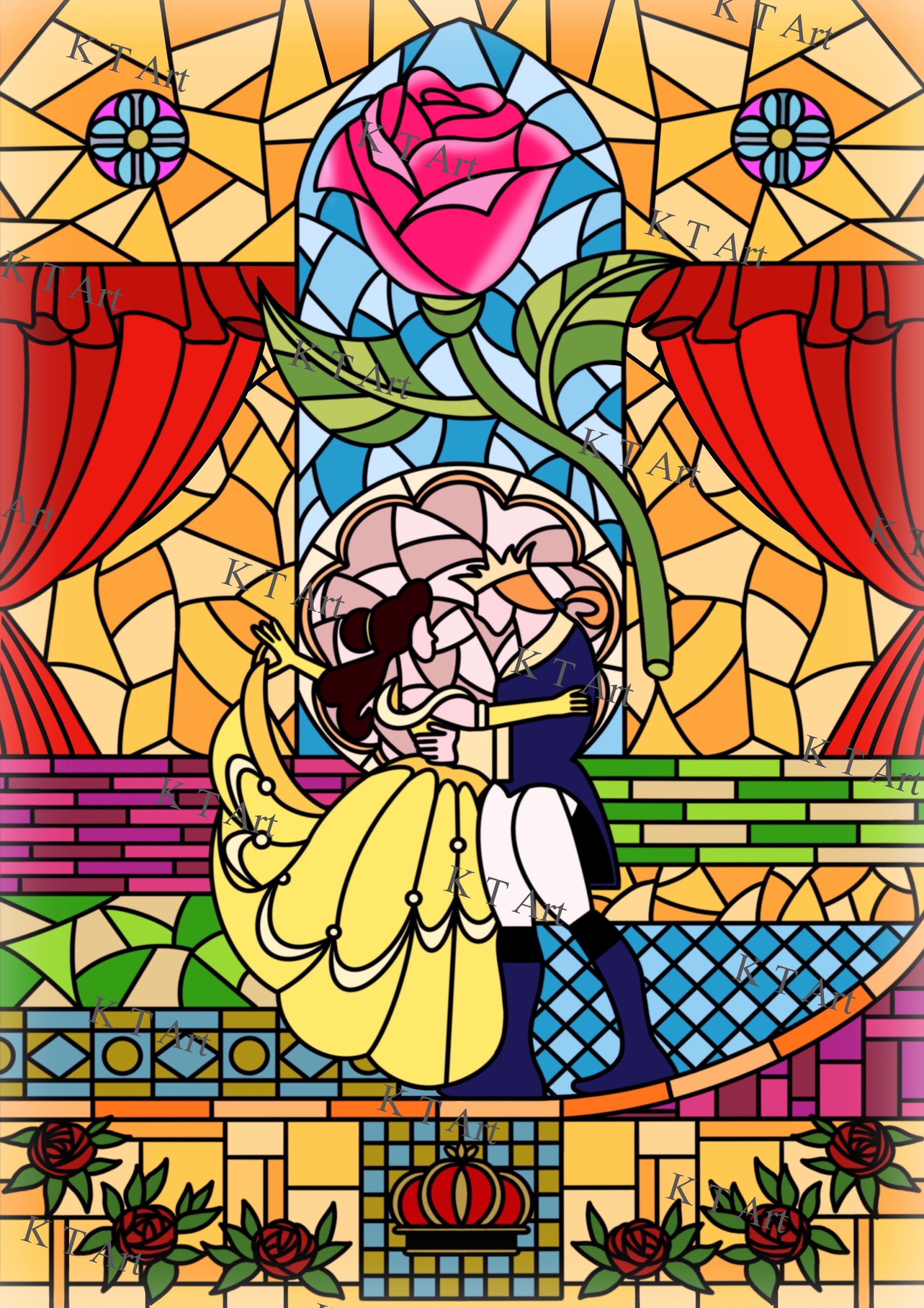 Beauty and the Beast Stained Glass Window Inspired Print | Digital ...