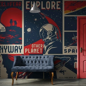 Vintage Universe Wallpaper, Astronaut Mural, Space-themed Posters ...