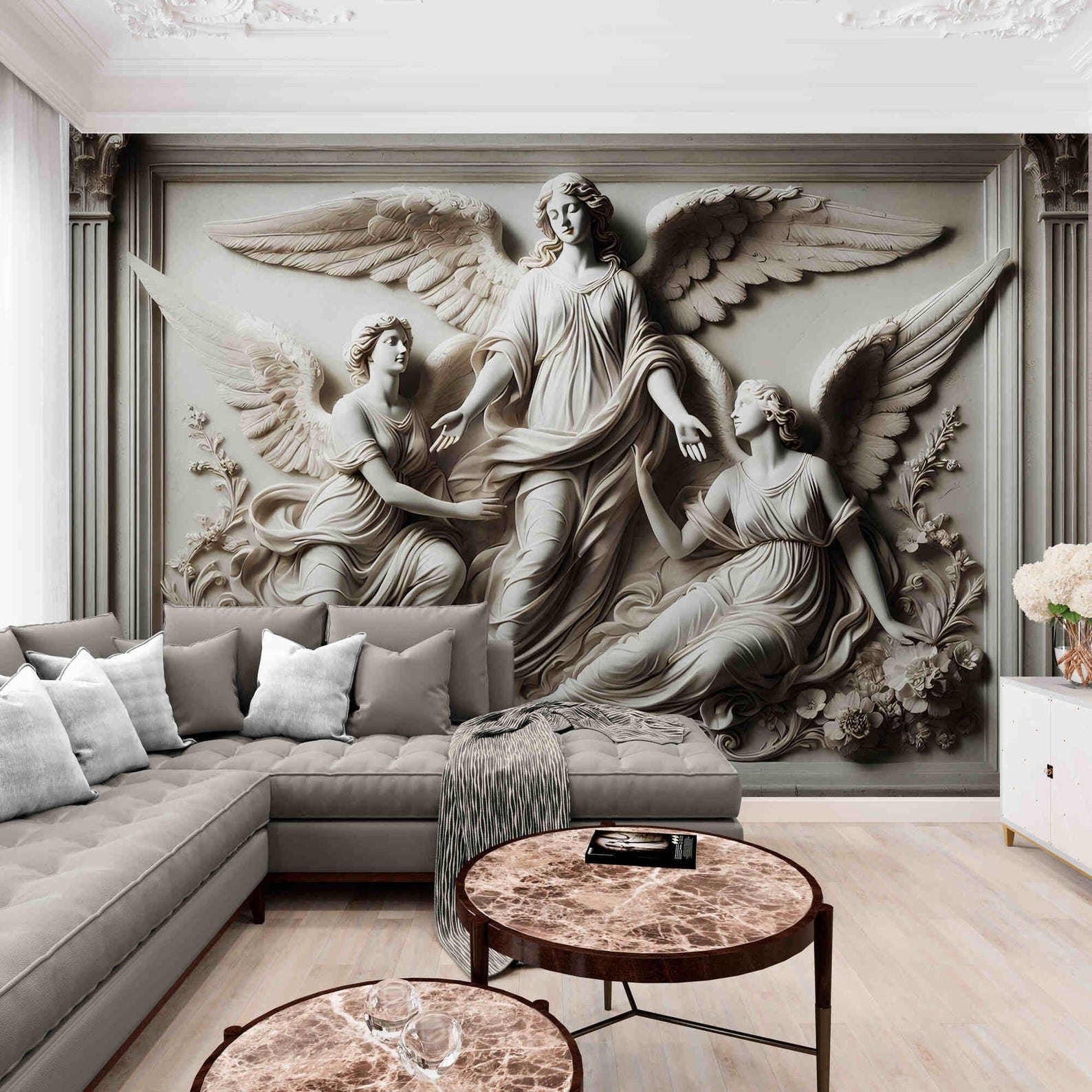 3D Wallpaper Embossed Bas-relief - Angels, Peel and Stick Vinyl or ...