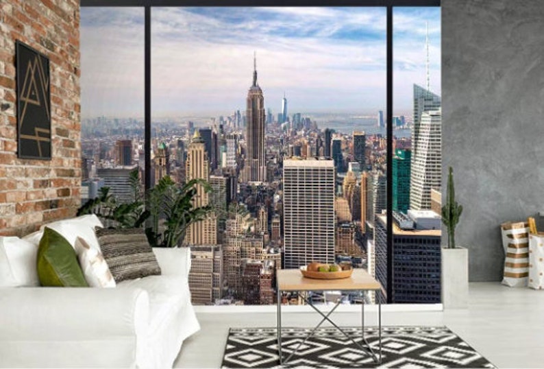 NYC Skyline Window View Wallpaper Mural - Expanding Space Wall Decor - Etsy