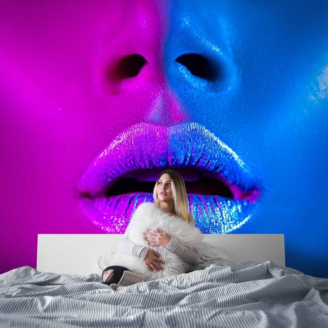 Fashion Wallpaper Girl Lips Wall Paper Mural Accent Wall Decor Peel and ...