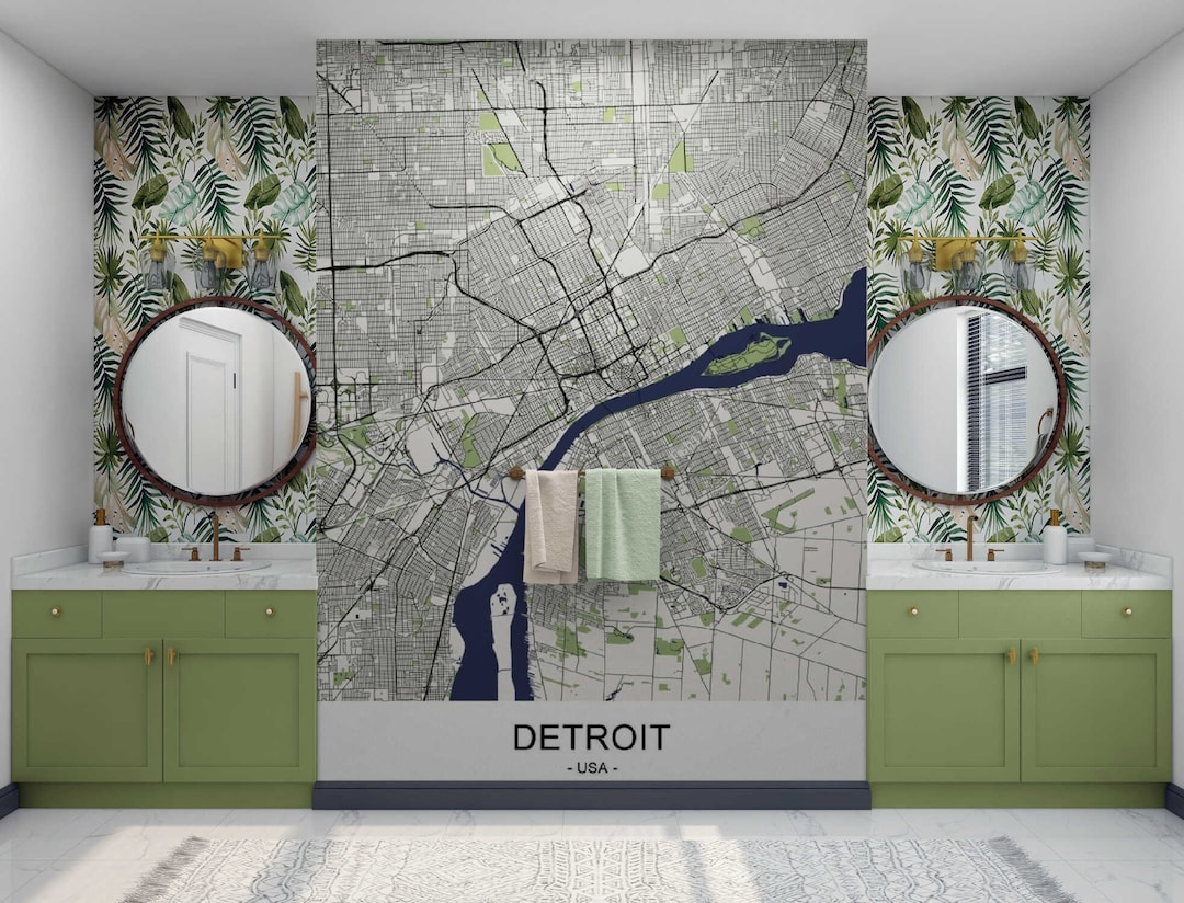 City Map Wallpaper Mural DETROIT Art Wall Design Peel & Stick Wall ...