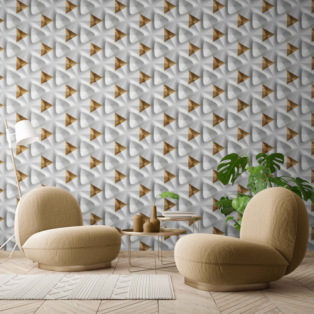 Triangular 3D Wallpaper for Living Room Wall Decor, Gold Accent Wall ...