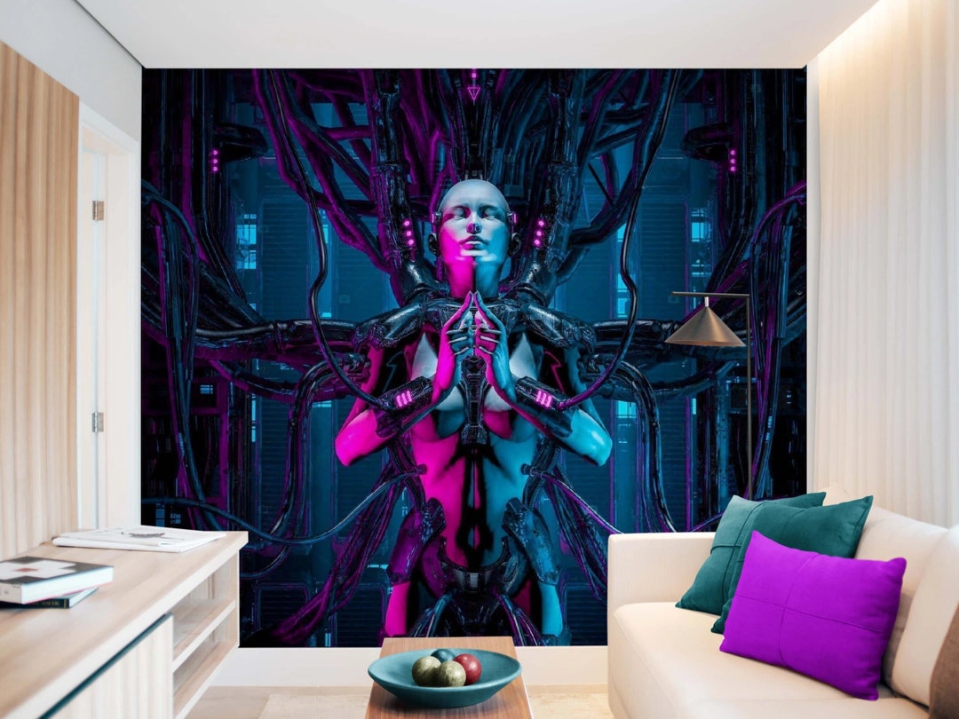Afterlife Wallpaper Peel and Stick Cyberpunk Wall Mural, Futuristic ...