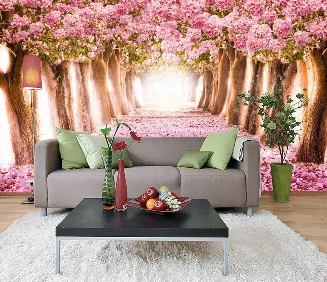 Pink Sakura Wall Mural Flower Trees Wallpaper Wall Decor Peel - Etsy