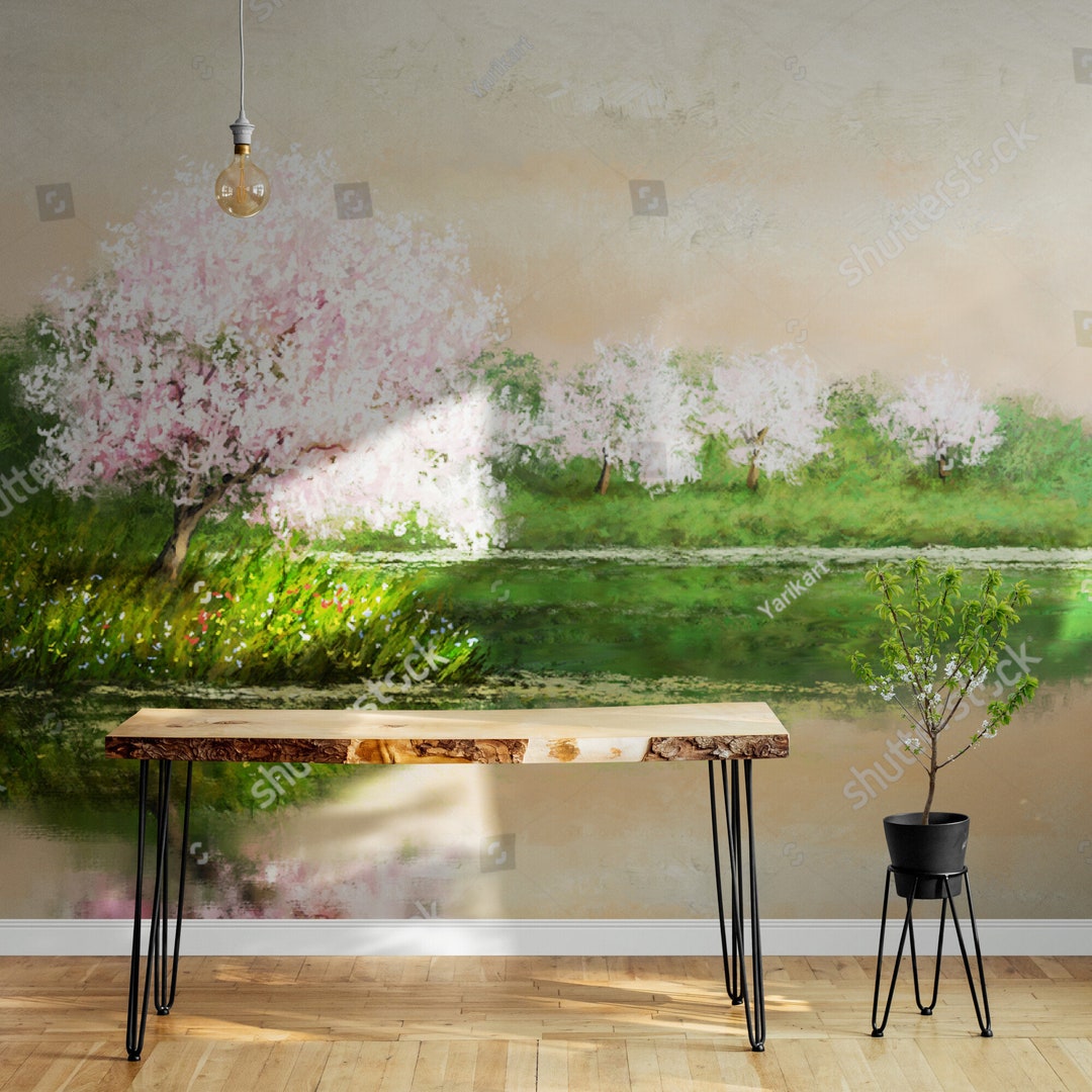 Spring Flowers Floral Fabric Wallapper, Painting Style Wallpaper Wall ...