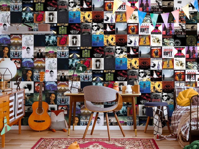 Rock Album Cover Wallpaper, Retro Music Collage, Peel and Stick - Etsy