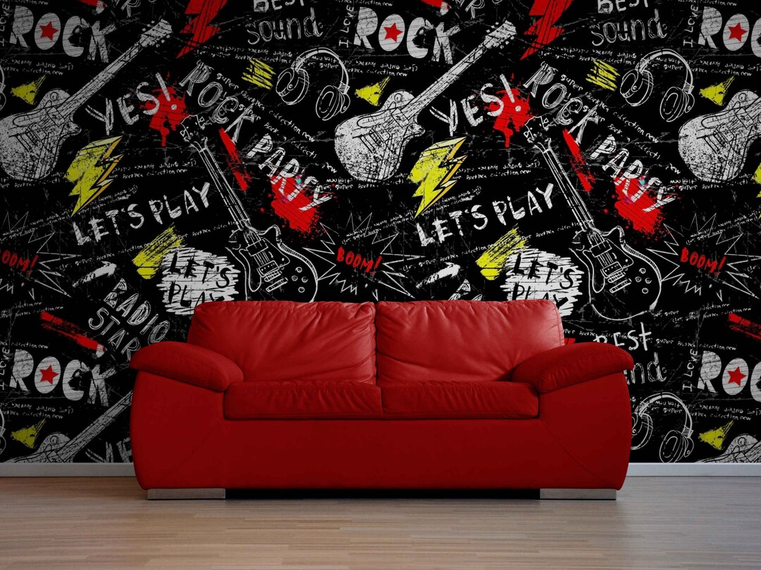 Rock and Roll Theme With Guitars Wallpaper Peel and Stick or Textured ...