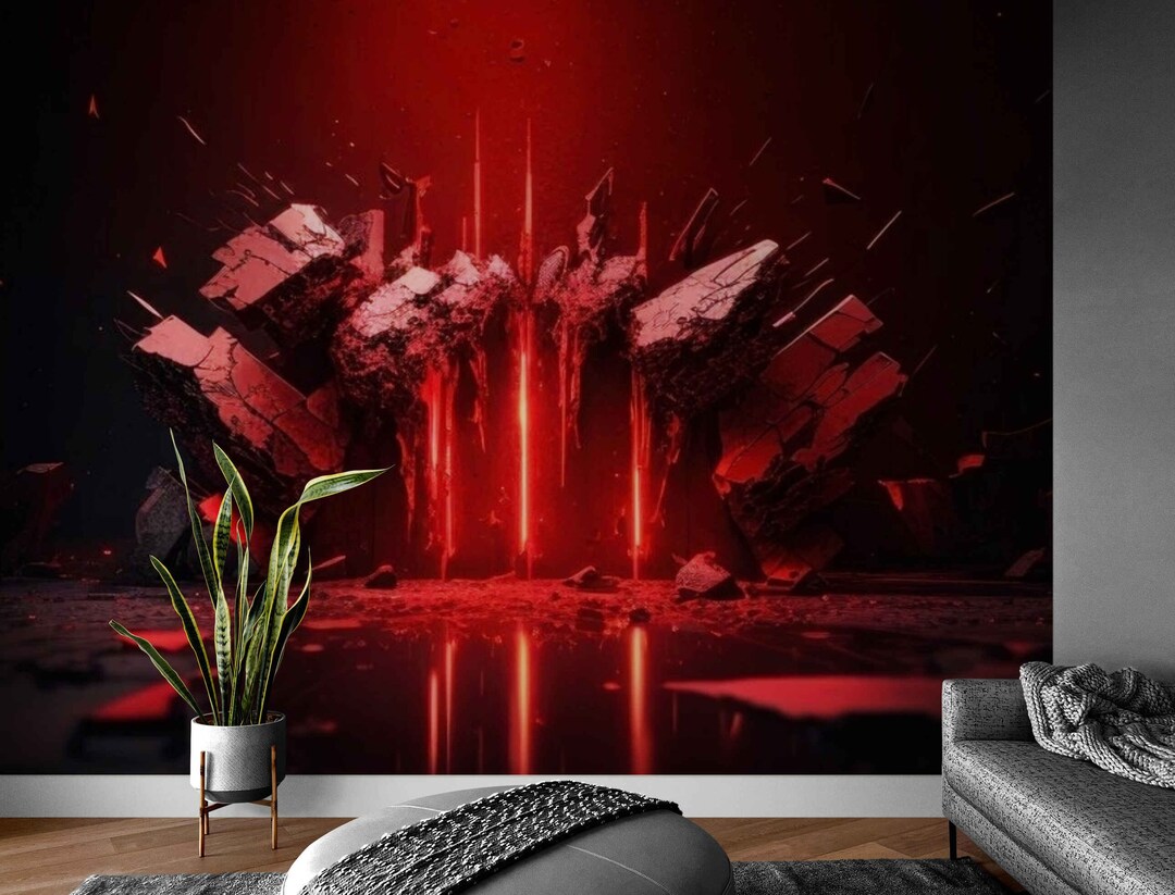 Red Cyberpunk Wallpaper, Peel and Stick, Ai Cyber Backround Mural ...
