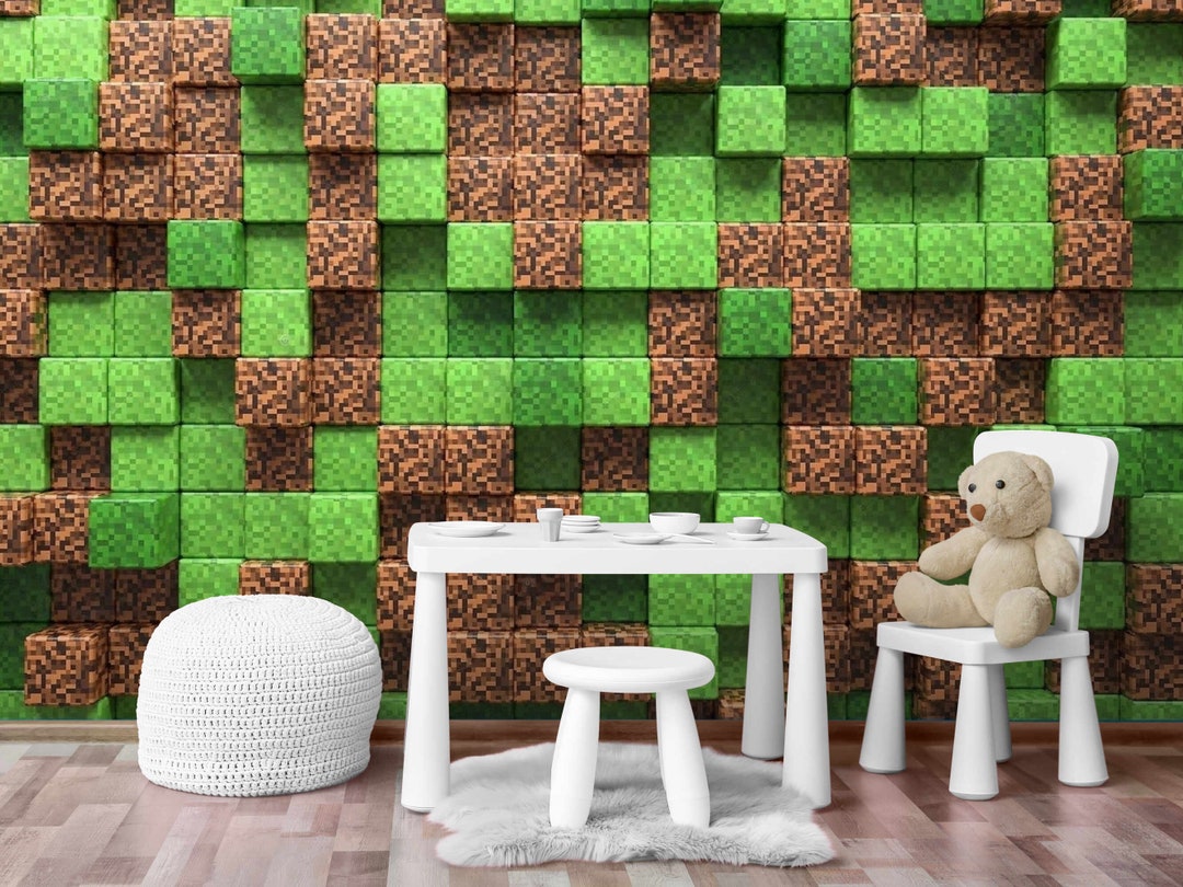 Buy Minecraft Pixel Peel & Stick Wallpaper for Game Room Decor, Green ...