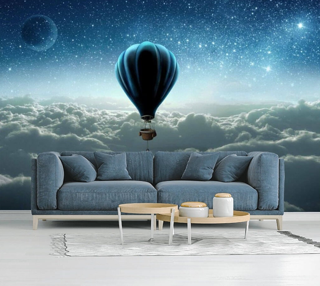Kids Wallpaper Inflatable Balloon in Clouds Vinyl Wall Mural - Etsy