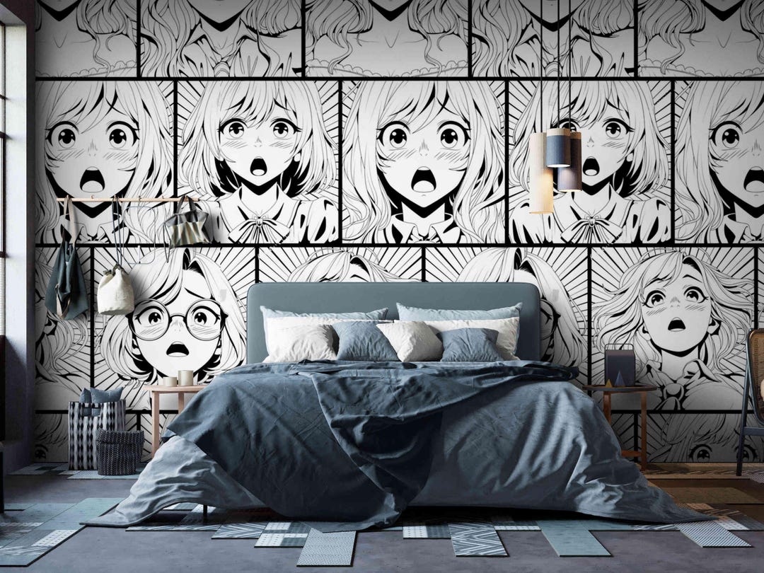 Black & White Anime Wallpaper - Game Room Decor, Teen Room Wall Art - Etsy