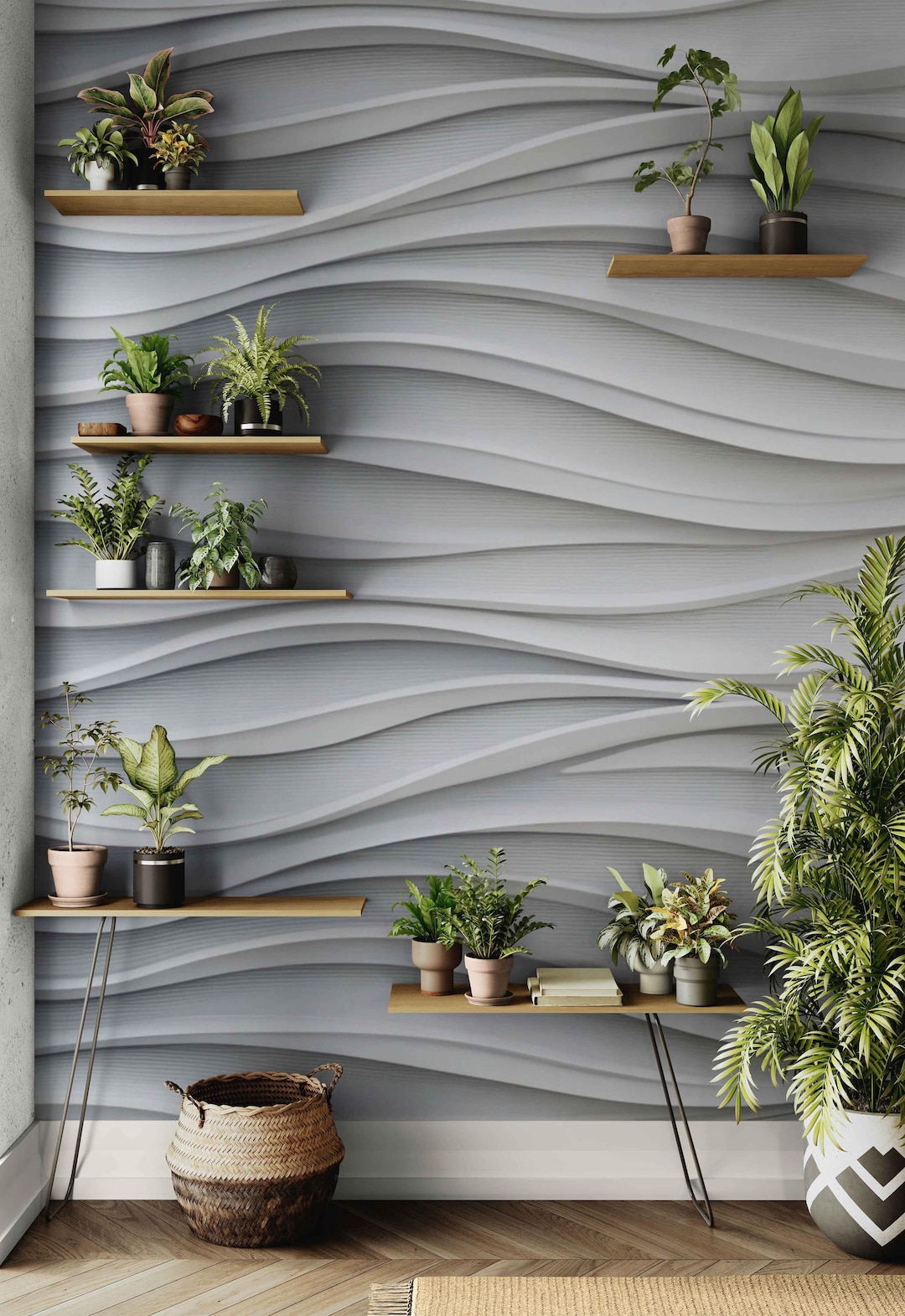 3D Gray Wave Wallpaper - Modern Textured Wall Mural - Etsy