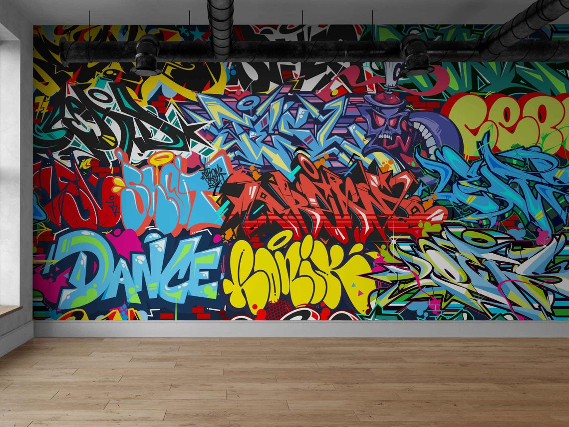 Custom Graffiti Wallpaper Mural – Colorful Vinyl Wall Covering - Etsy ...