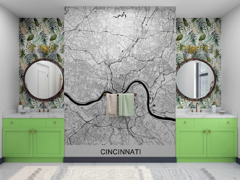 Cincinnati City Map Wallpaper Mural - Custom Modern Wall Coveting ...