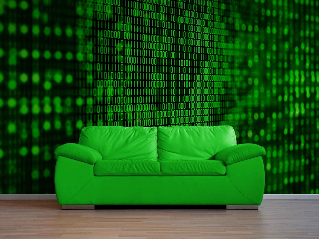 Green Matrix Code Mural,self-adhesive Wall Mural Green Cyber Mural ...