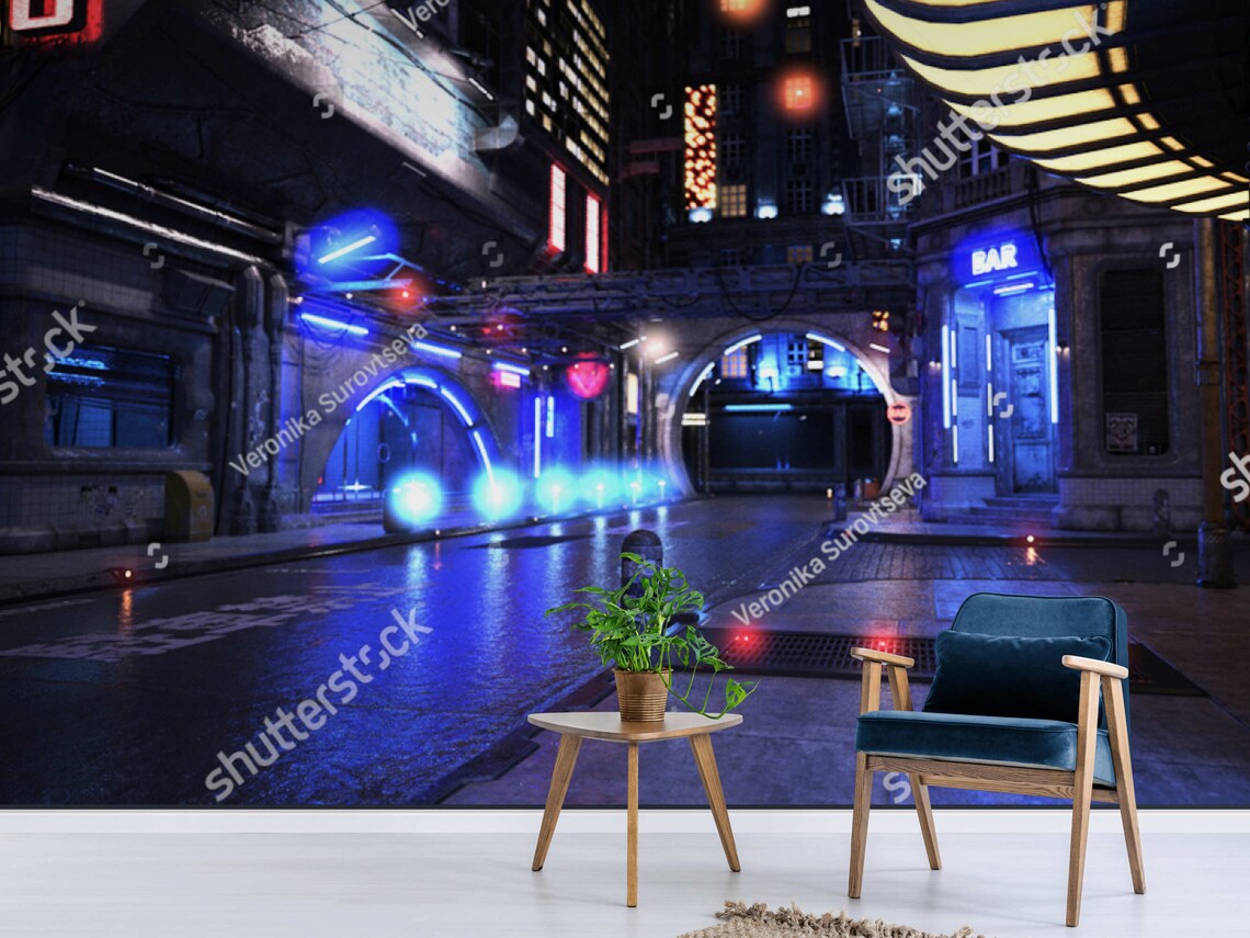 Mural Wallpaper Cyberpunk Wall Mural 3D Wallpaper Peel & Stick - Etsy
