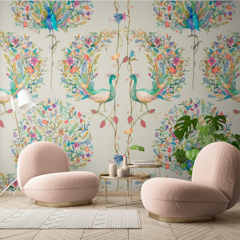 Vintage Peacock Wallpaper Wall Mural Peel and Stick Bedroom - Etsy