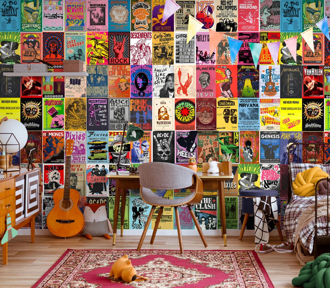 Punk Rock & Grunge Bands Collage Wallpaper for Walls, Vinyl Peel and ...