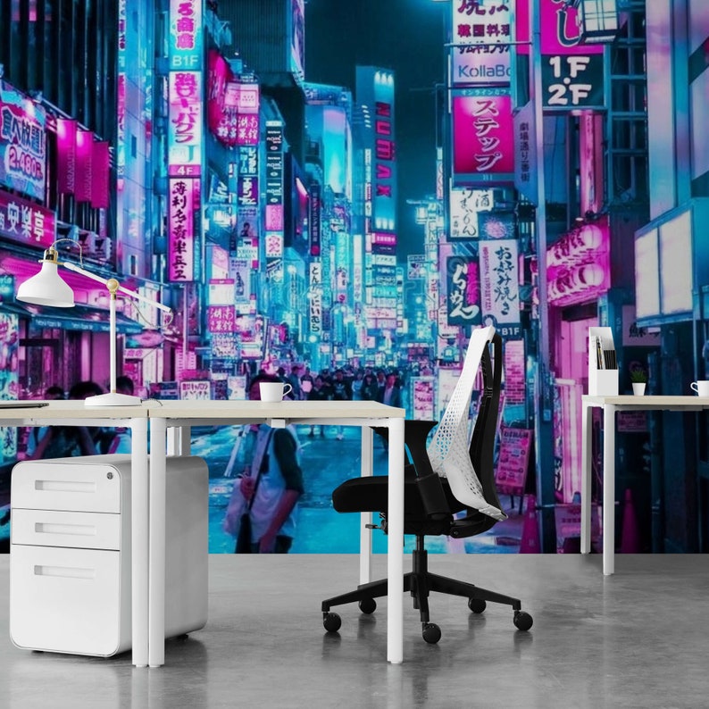 Cyberpunk City Wallpaper, Graffiti Wall Mural Wall Paper Neon Art ...