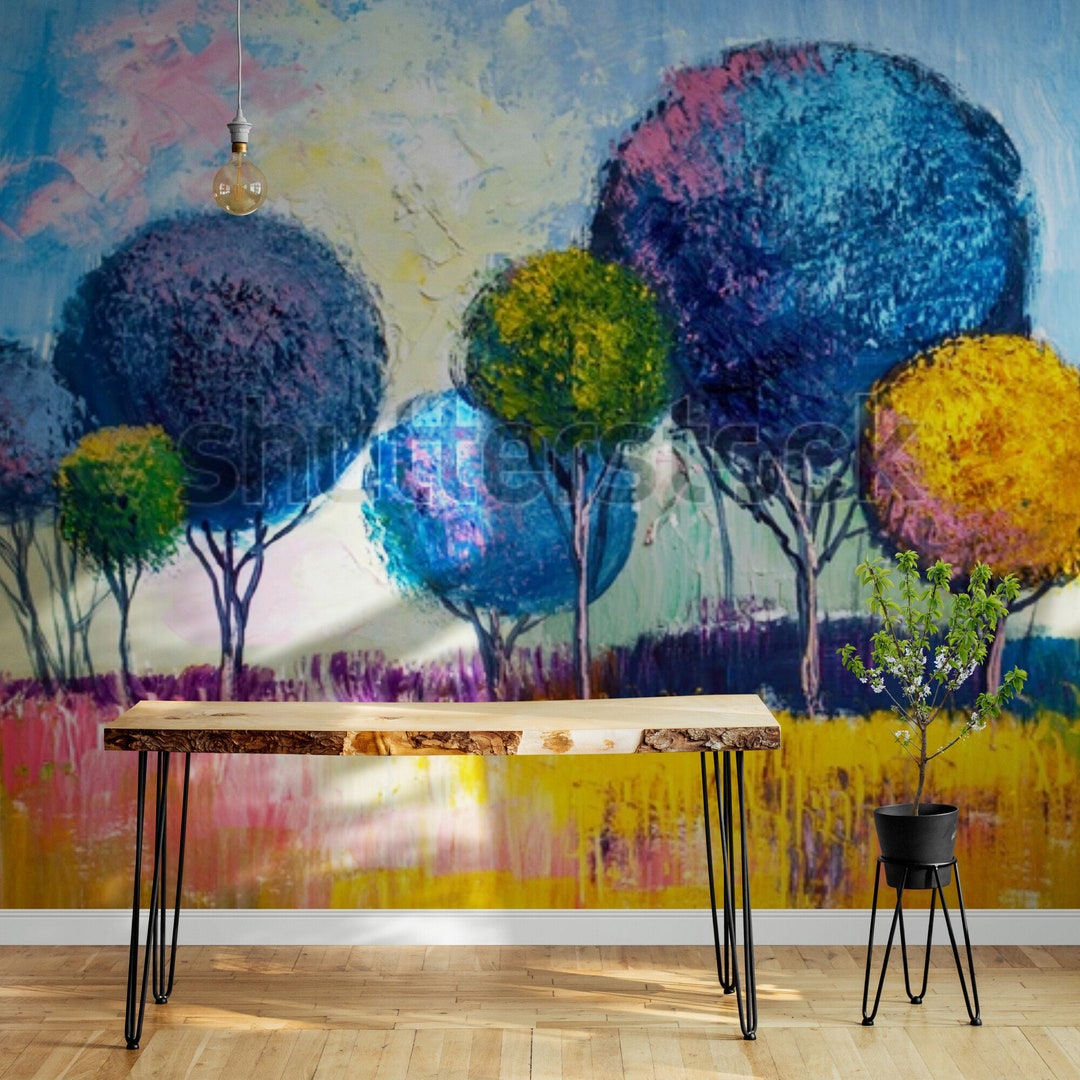 Colorful Trees Wallpaper Mural Wall Decor Landscape Wall Oil - Etsy