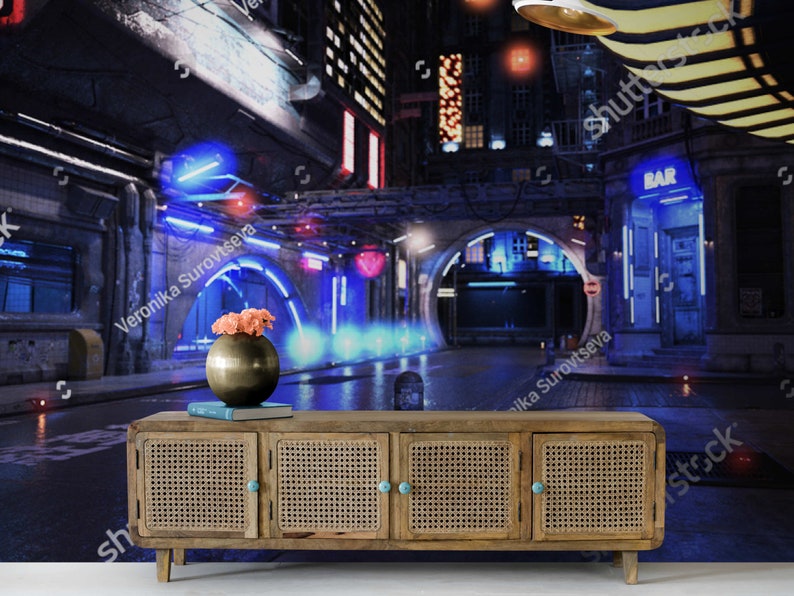 Mural Wallpaper Cyberpunk Wall Mural 3D Wallpaper Peel & Stick - Etsy