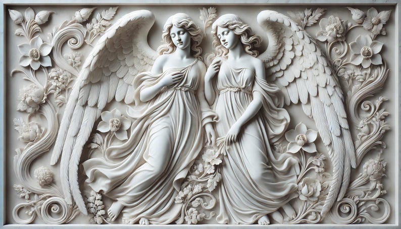 3D Angel Bas-relief Wallpaper, Baroque Stucco Effect Wall Mural Decal ...