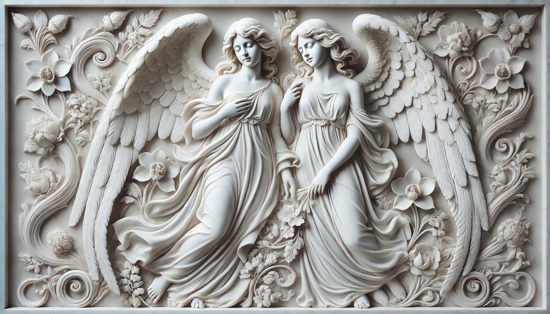 3D Angel Bas-relief Wallpaper, Baroque Stucco Effect Wall Mural Decal ...