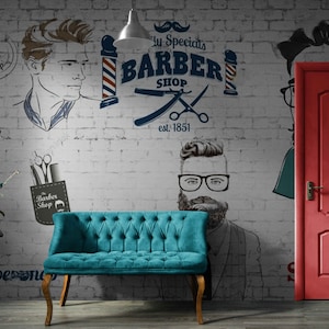 Barber Shop Mural, Men's Salon Wallpaper Beauty Salon Wall Desig ...