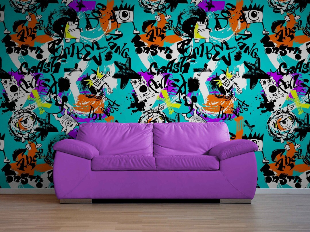 Peel and Stick Graffiti Wall Mural Wallpaper for Game Room Decor With ...
