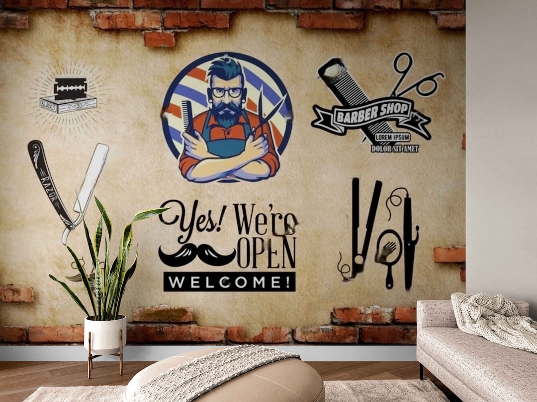 Unique Barber Decor Wallpaper | 3D Hair Salon Wallpaper, Hair Salon ...