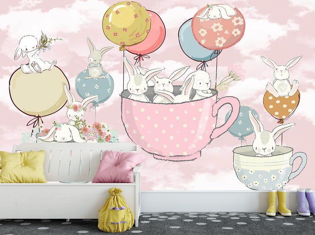 White Rabbits Wallpaper KIDS ROOM Nursary Mural Kids Photo | Etsy