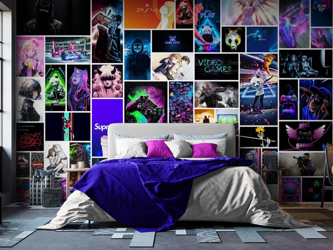 Gaming Collage Wallpaper for Game Room Walls, Vinyl Peel and Stick or ...