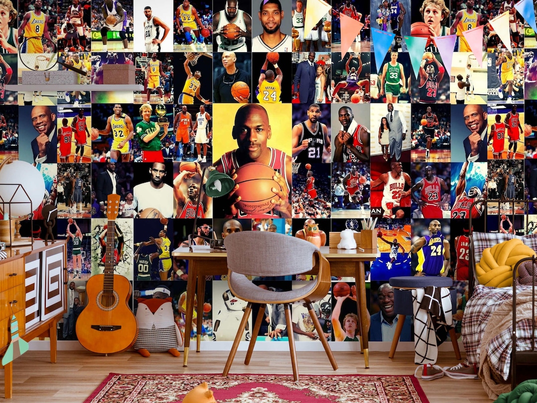 Basketball Legends Collage Mural Wallpaper- Sports Wall Decor for Kids ...