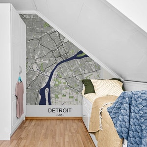 City Map Wallpaper Mural DETROIT Art Wall Design Peel & Stick Wall ...