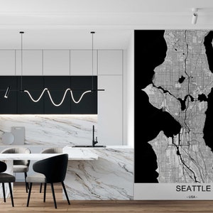 SEATTLE City Map Wallpaper, Modern Wall Art, Map Wall Mural Peel and ...