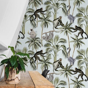 Monkeys Wall Art, BOTANICAL Wallpaper, Wallpaper Mural, Animal Print ...
