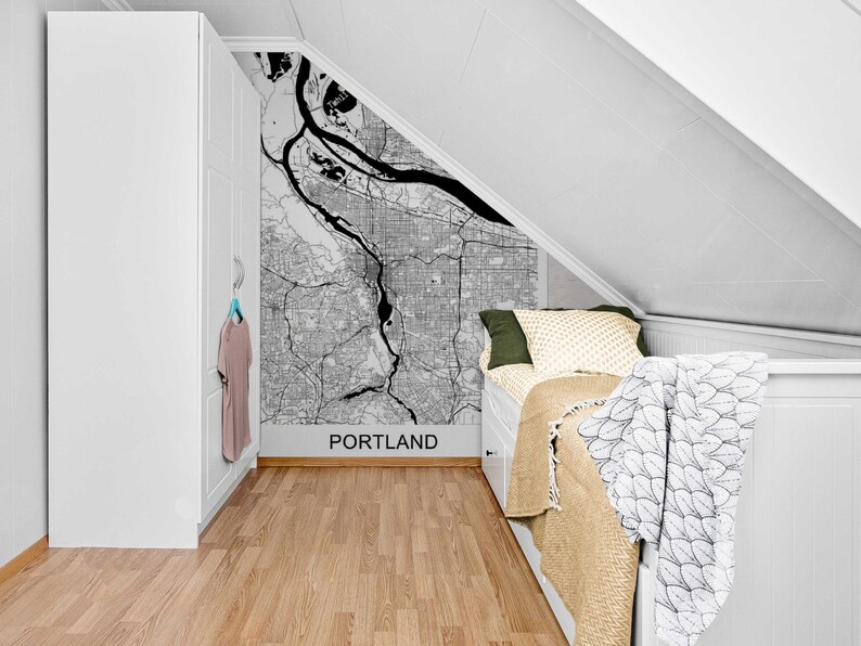 Portland City Map Wallpaper - Peel and Stick Vinyl Wall Mural - Etsy