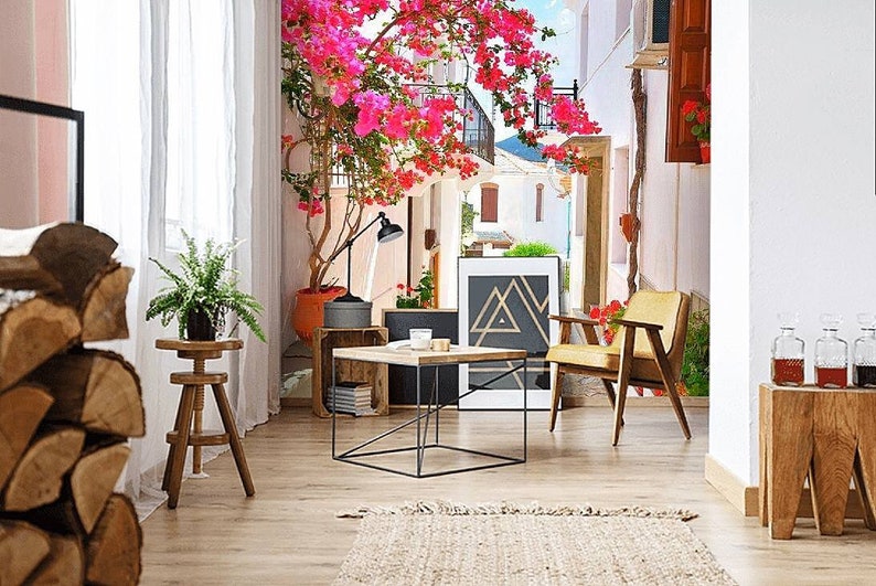 Bougainvillea Street View Wall Mural – Mediterranean Kitchen Peel and ...