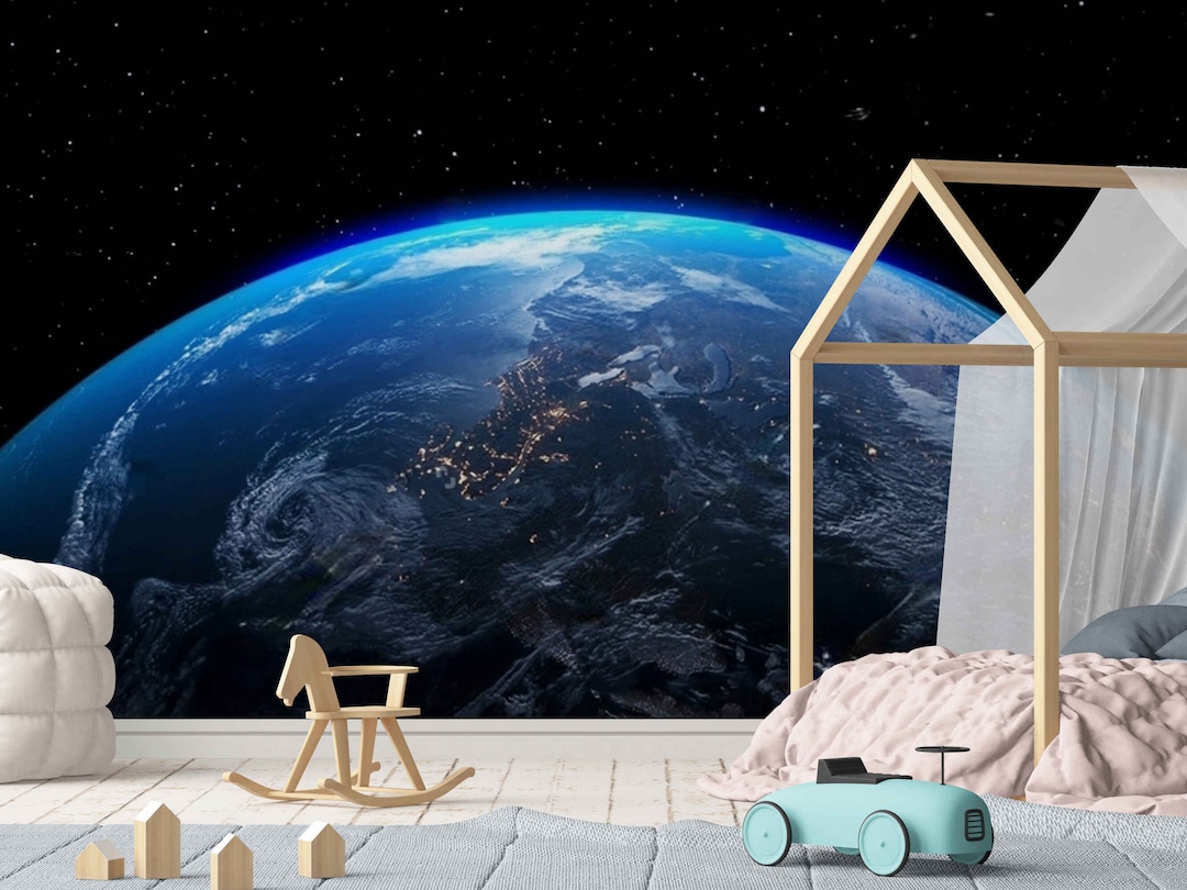 Peel and Stick Earth Wallpaper, Realistic Planet Mural Geography Wall Art Earth Surface ...