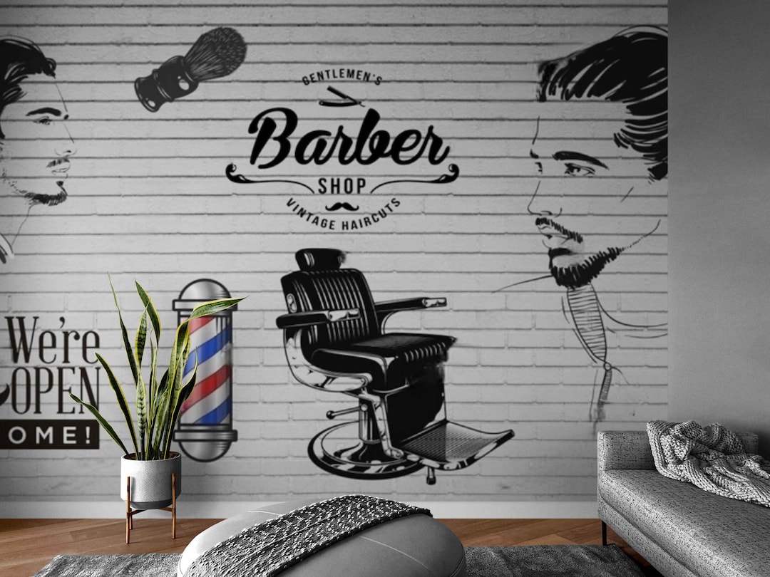 Barber Tools 3D Wallpaper, Unique Barber Decor Wallpaper, Salon ...