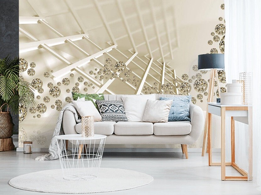 Vinyl 3D Wallpaper Gold 3d Wall Mural Decor 3D Wall Paper - Etsy