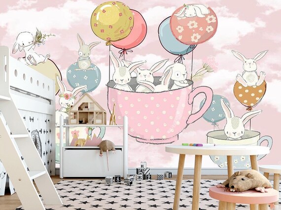 White Rabbits Wallpaper KIDS ROOM Nursary Mural Kids Photo | Etsy