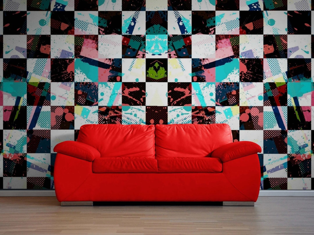 Chess Board Graffiti Peel and Stick Wallpaper - Modern Wall Art ...