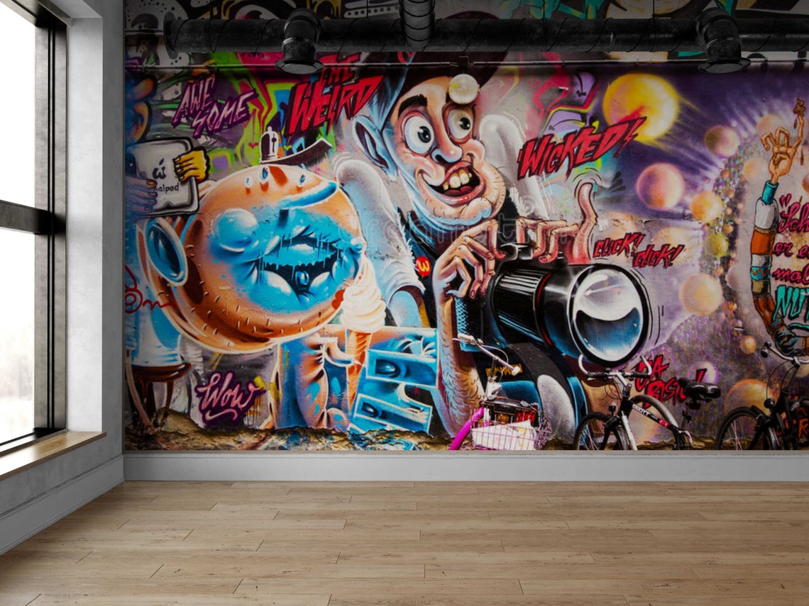 Graffiti Wall Paper Photo Wallpaper Graffiti Wall Mural Peel - Etsy