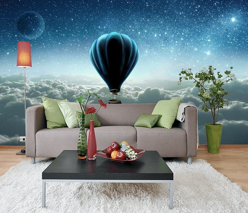 Kids Wallpaper Inflatable Balloon in Clouds Vinyl Wall Mural - Etsy