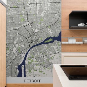City Map Wallpaper Mural DETROIT Art Wall Design Peel & Stick Wall ...