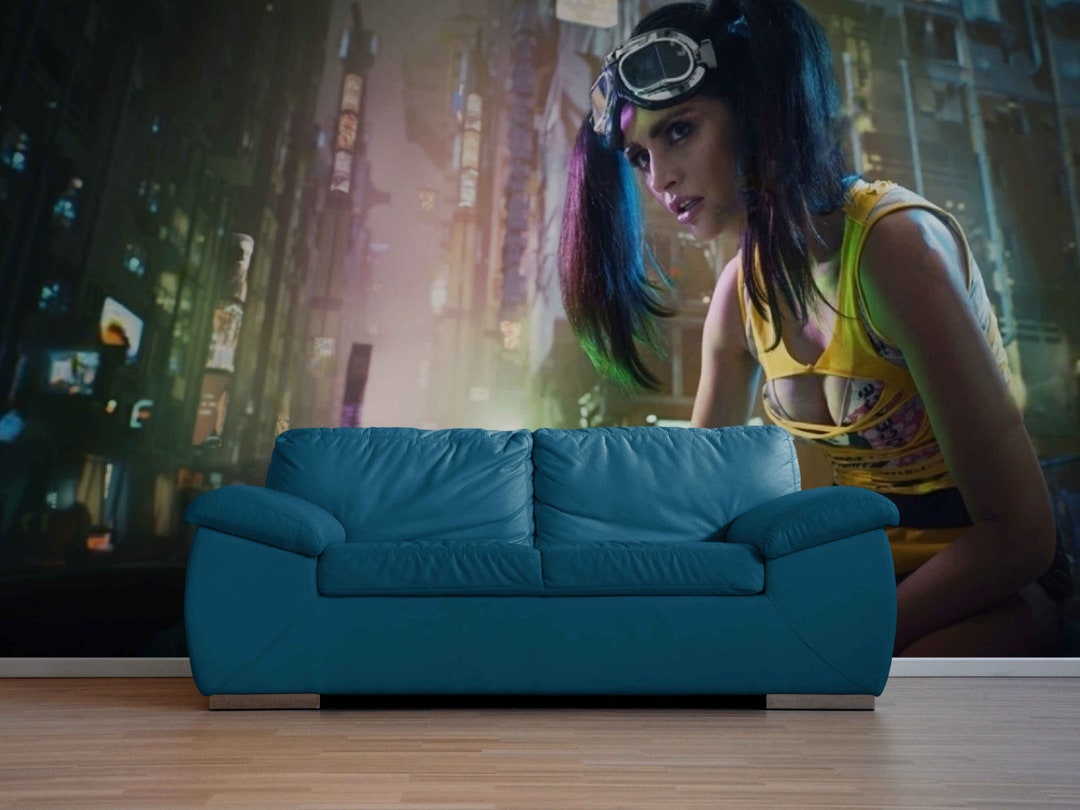 Game Room Cyberpunk Girl Wall Mural Peel and Stick Wallpaper Cyber Wall ...