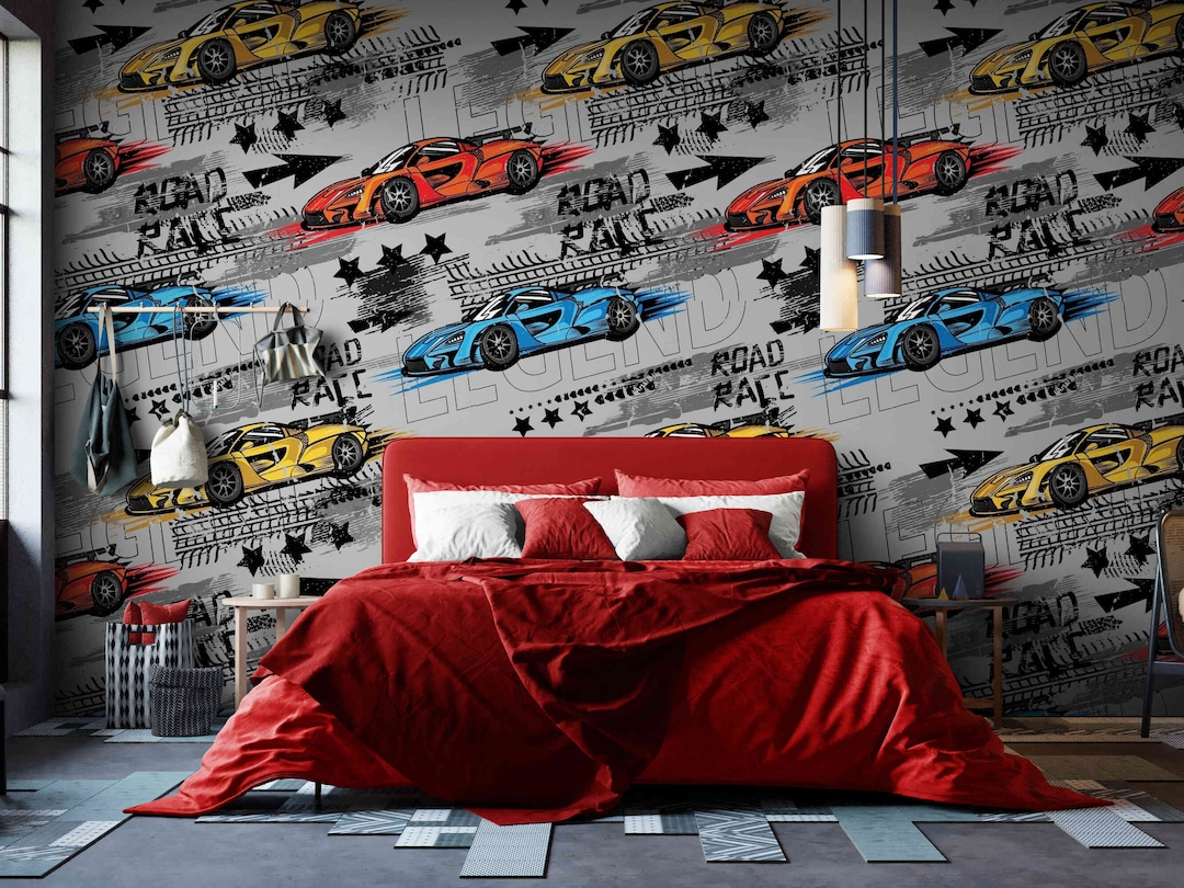 Colorful Cars Wall Mural Peel and Stick Wallpaper, Boys Bedroom Decor ...