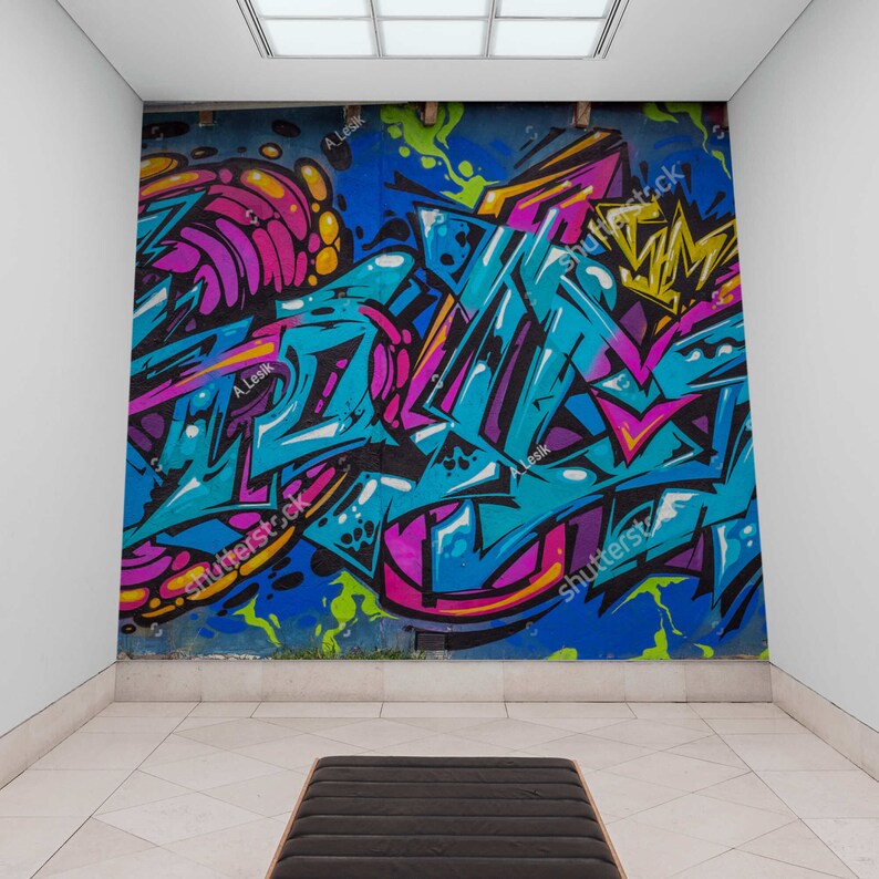 Blue Graffiti Wallpaper, Peel and Stick Street Art Mural - Etsy Portugal